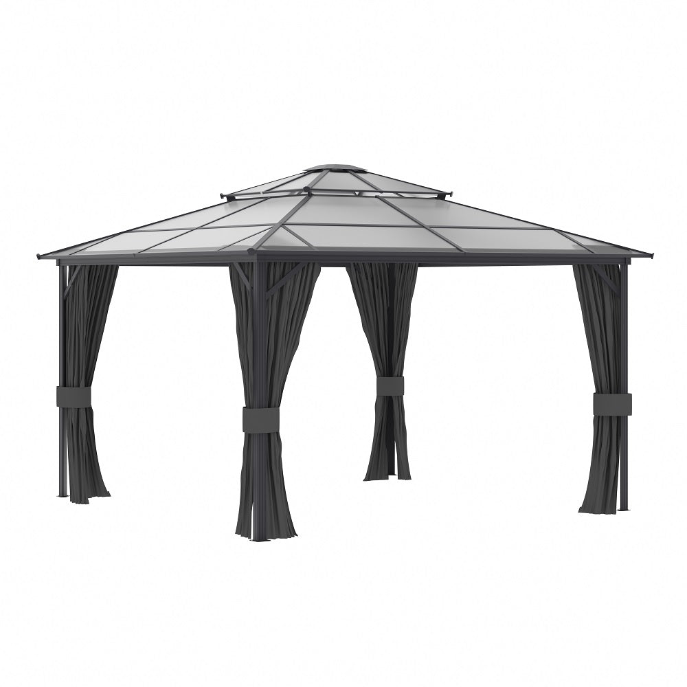 VEIKOUS Aluminum Gazebo with Polycarbonate Roof, Netting and Curtain ...