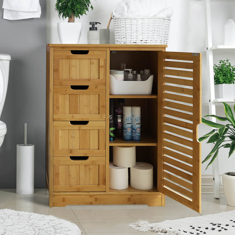 Bamboo Bathroom Cabinet with 4 Drawers and 1 Cupboard – Veikous