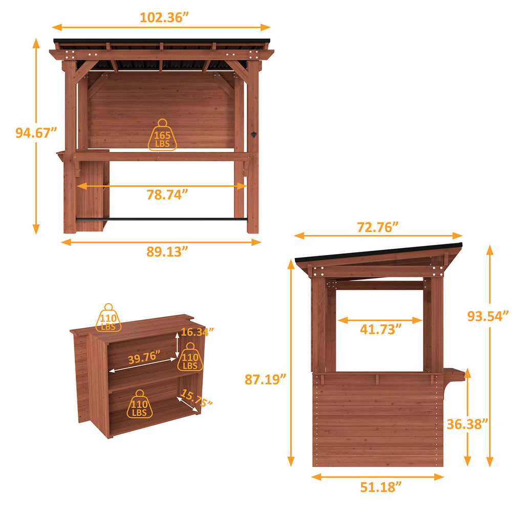 Outdoor Bar Gazebo with Wood Table and Metal Footrest – Veikous