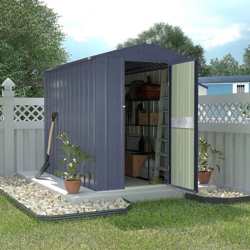 Small Metal Shed with Lockable Door, Air Vents for Lawn, Yard, Grey ...