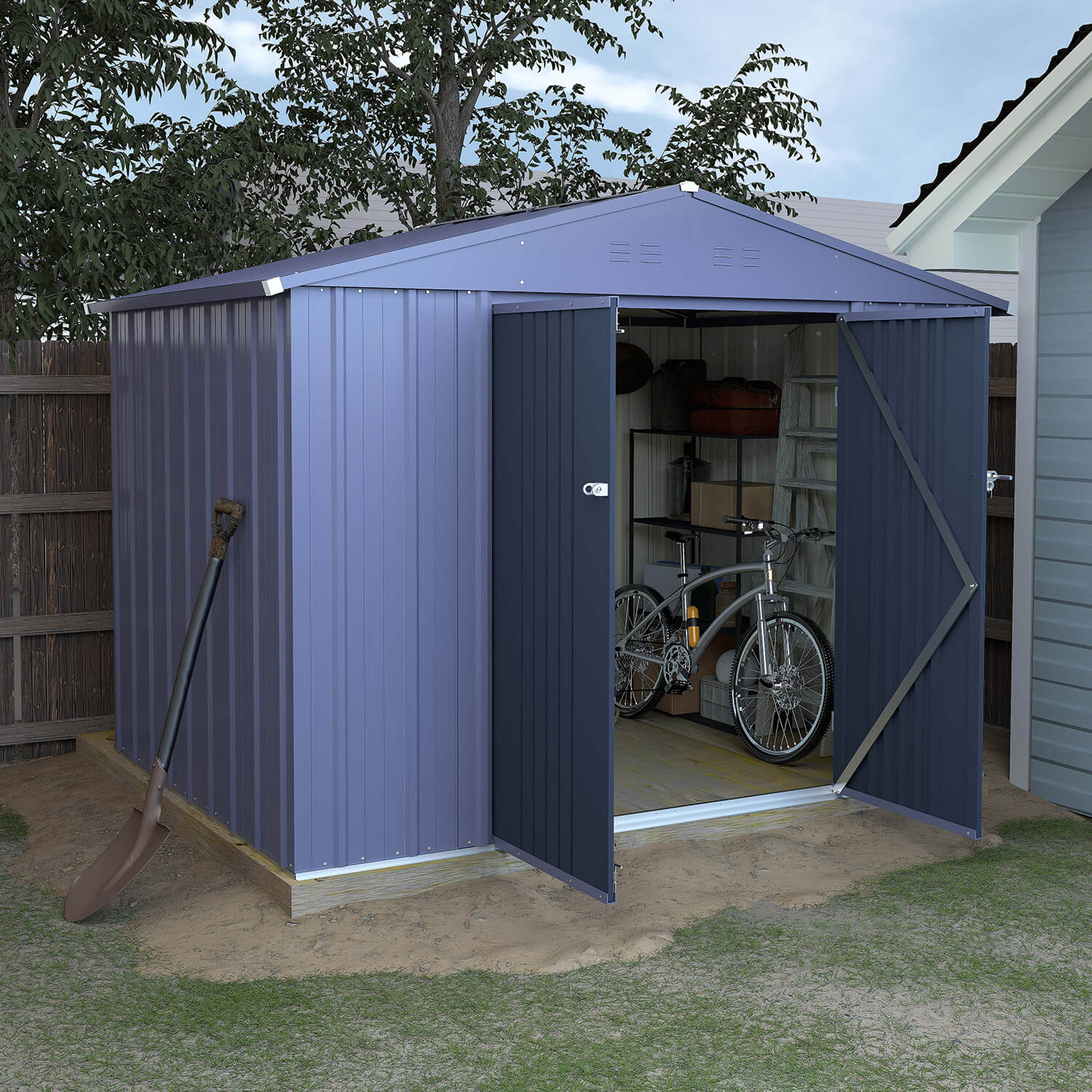 Small Metal Shed with Lockable Door, Air Vents for Lawn, Yard, Grey ...