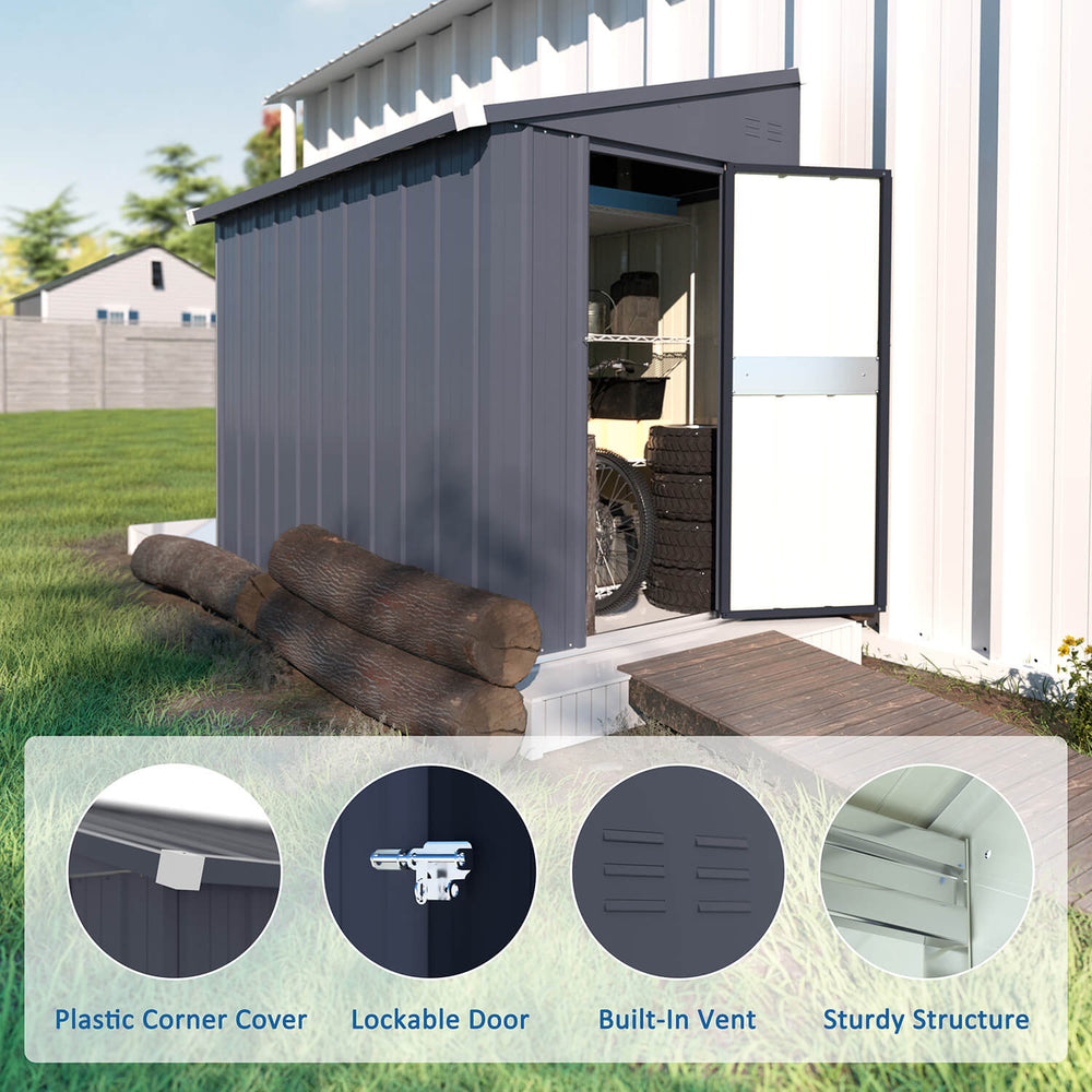 Lean to Storage Shed, Multi-sizes Metal Shed for Garden Tool – Veikous
