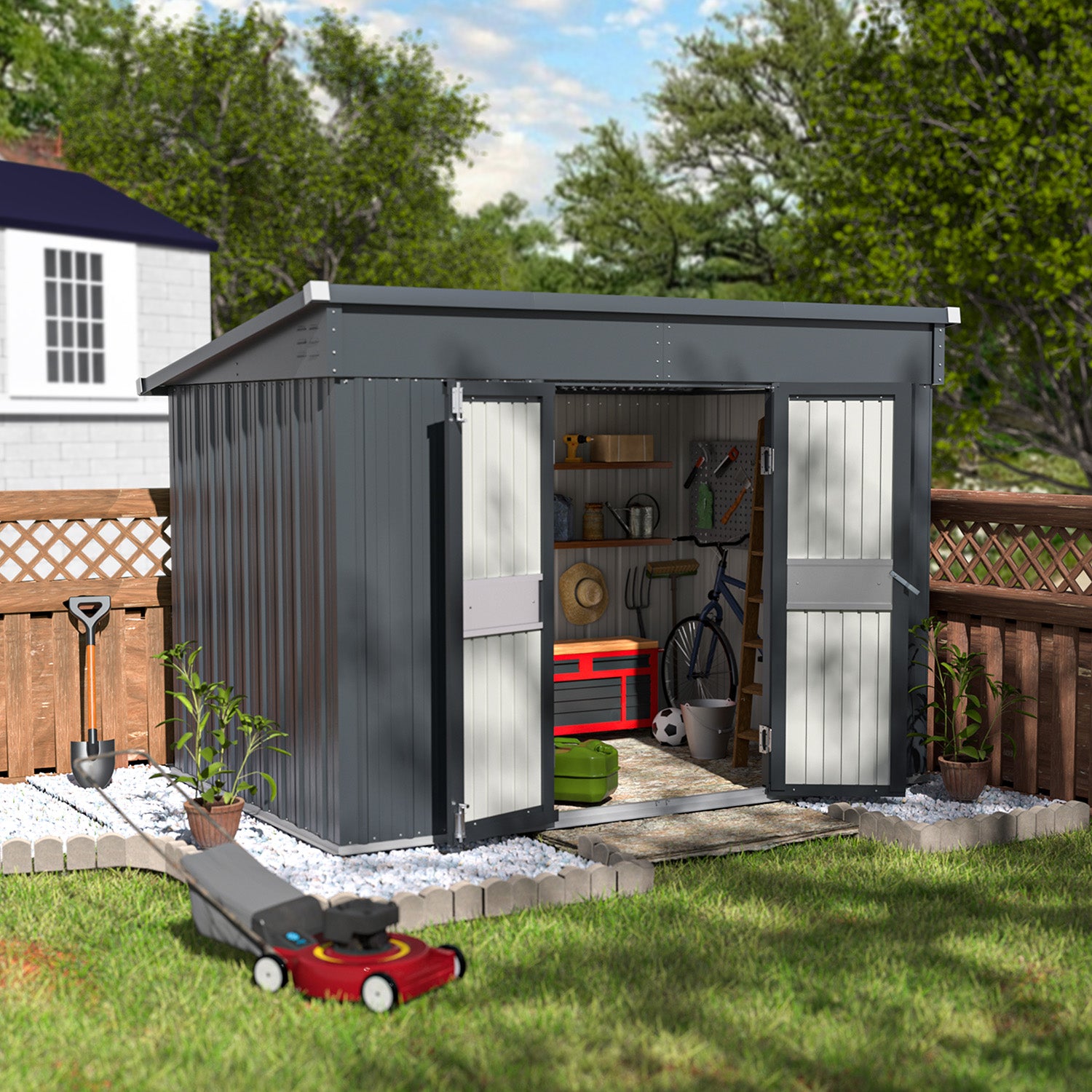 6×10 Metal Shed with Lockable Doors, Outdoor Storage Shed – Veikous