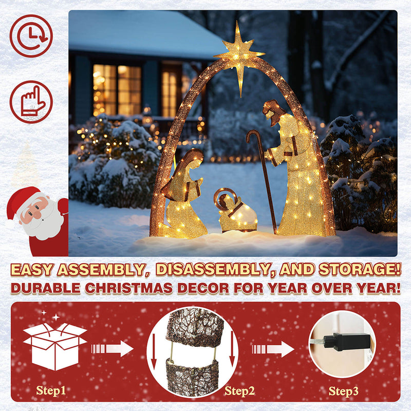Lighted Nativity Scene, LED Lights Christmas Decoration Set, 5ft – Veikous