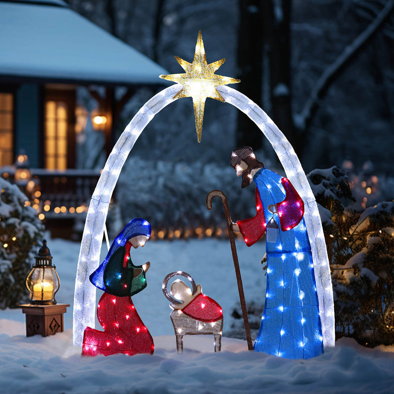 Lighted Nativity Scene, LED Lights Christmas Decoration Set, 5ft – Veikous
