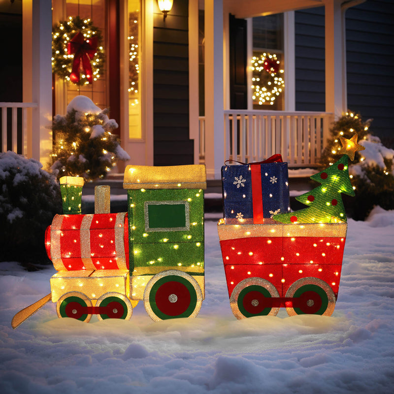 Outdoor Christmas Train with Present and Christmas Tree, 5FT Lighted ...