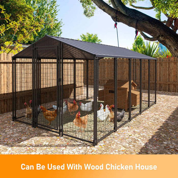 Metal Chicken Coop for 15 Chickens, Galvanized Steel Roof & Mesh – Veikous