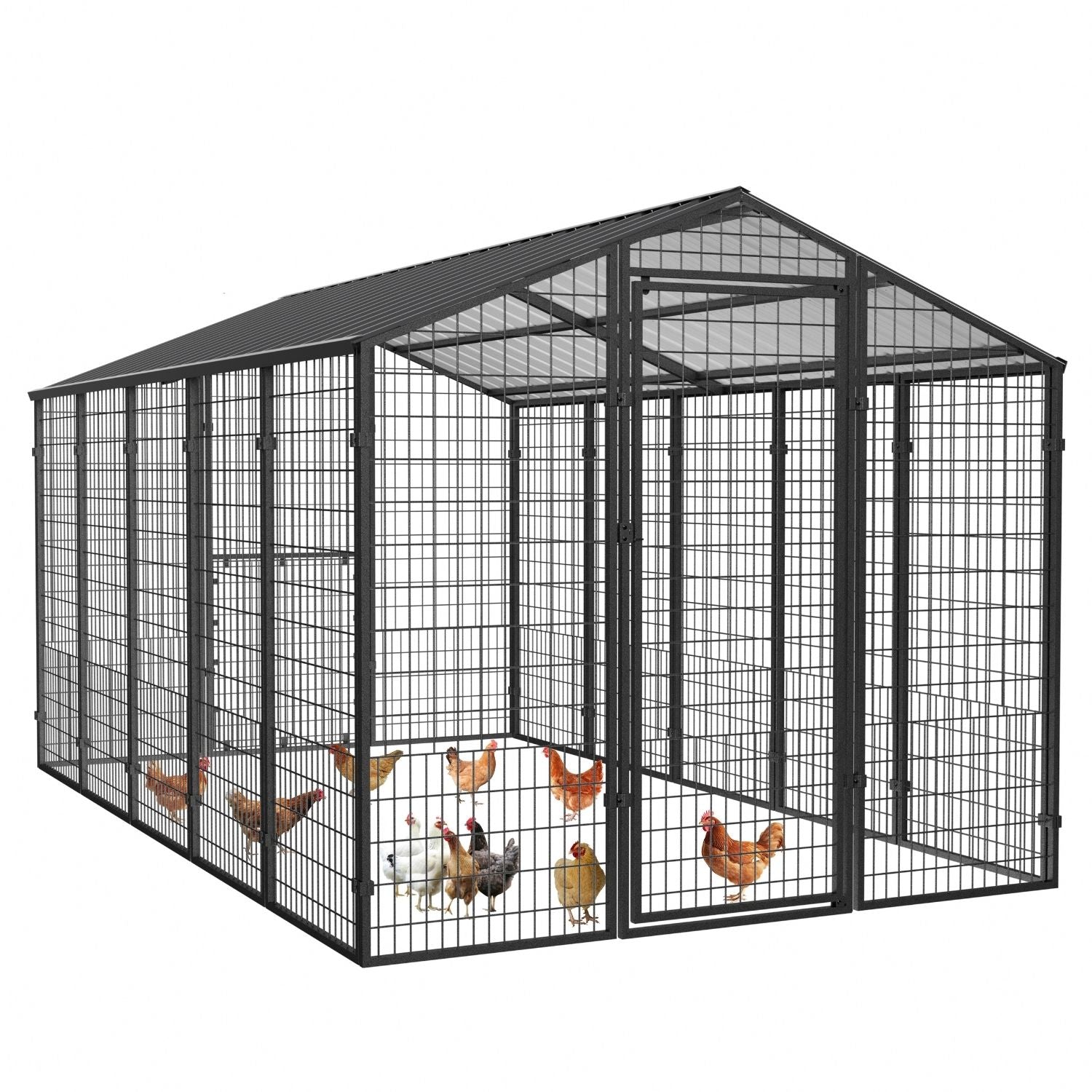 Metal Chicken Coop for 15 Chickens, Galvanized Steel Roof & Mesh – Veikous